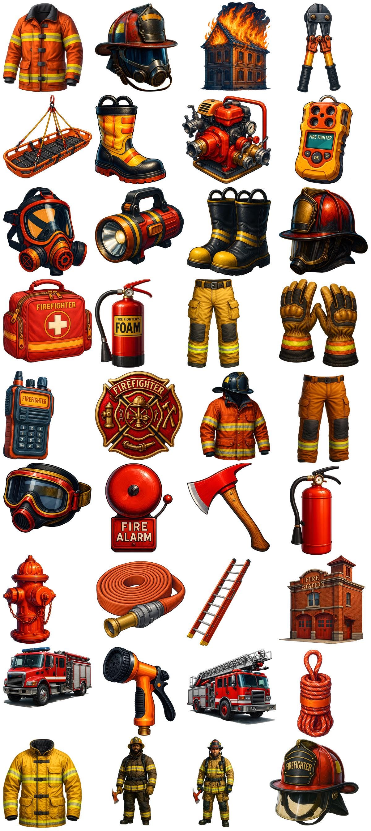 Firefighter Gear Clipart PNG: Fireman Tools, Truck, Helmet (digital ...