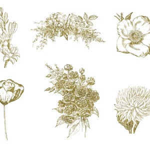 20 PNG Gold Glitter Flowers, Clip Art, Design Elements, Instant ...