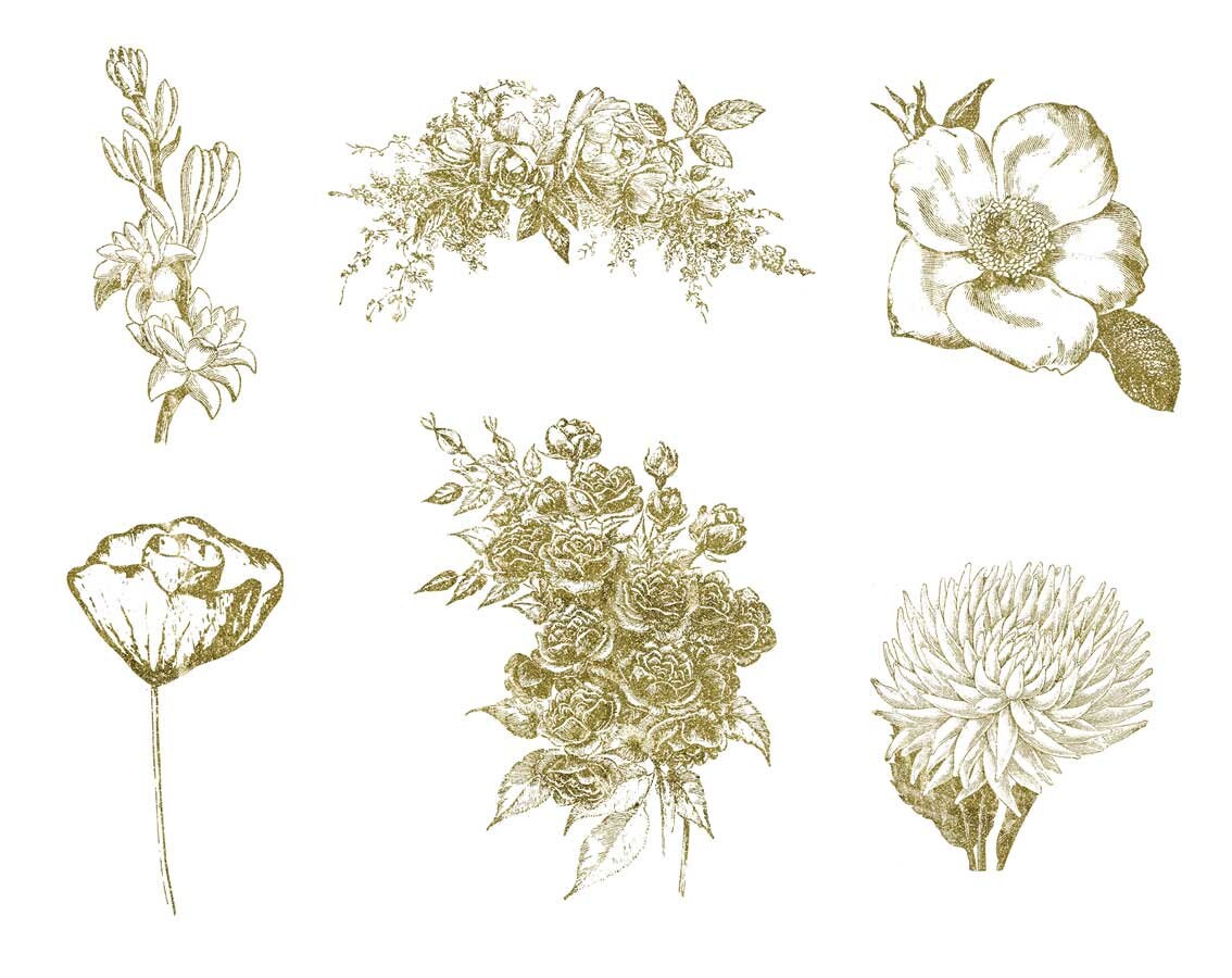 20 PNG Gold Glitter Flowers Clip Art Design Elements | Etsy