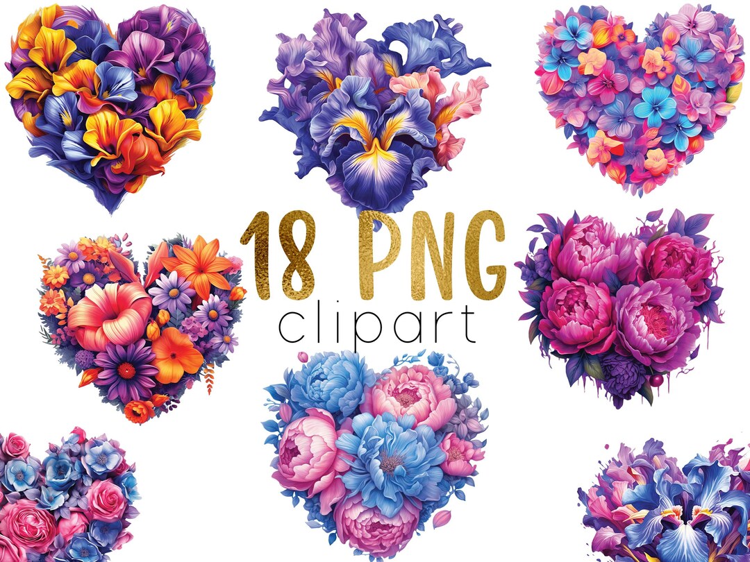 Floral Hearts PNG Clipart, Bright Flower Heart, Digital Illustration ...