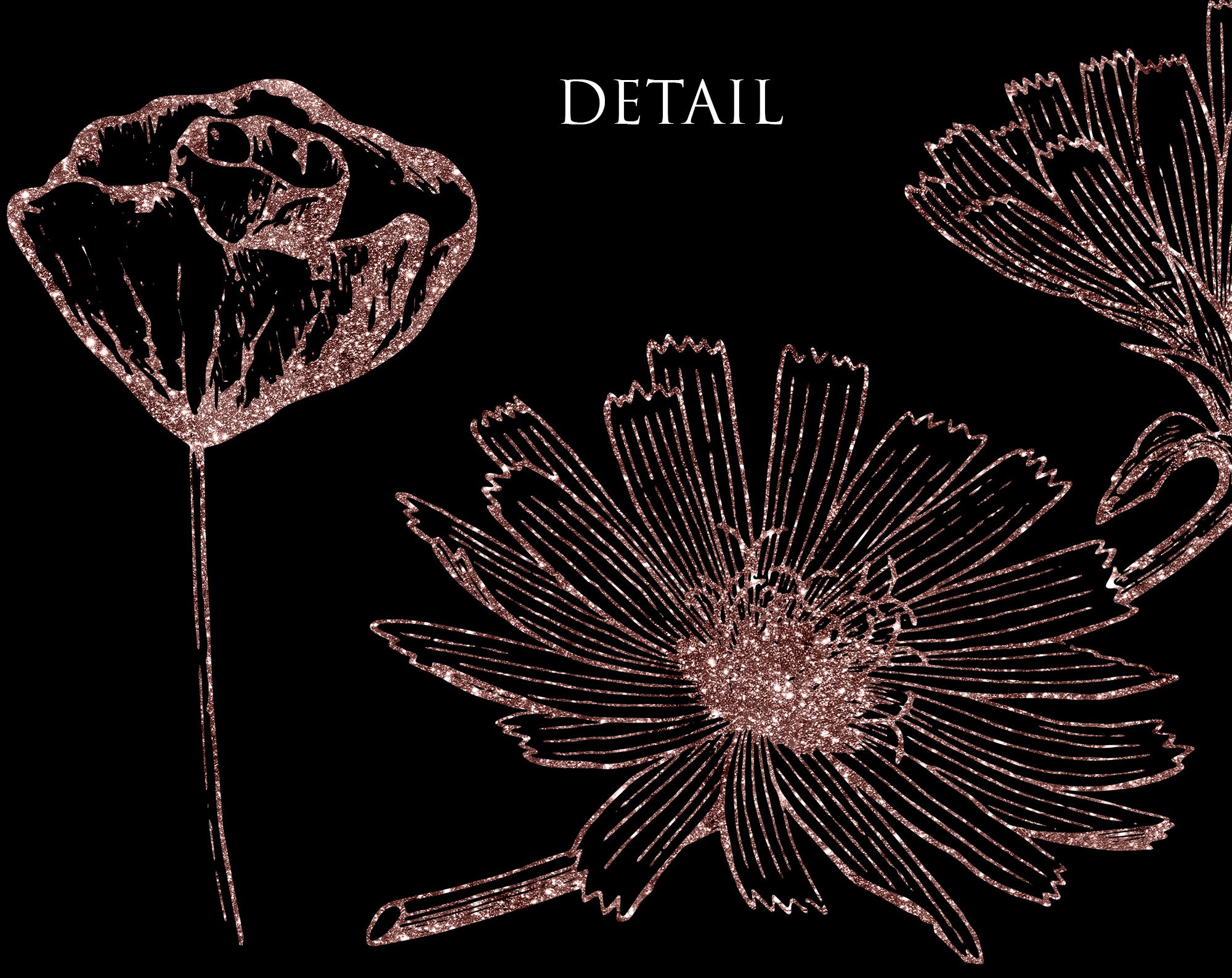 20 PNG Rose Gold Glitter Flowers, Clip Art, Design Elements, Floral ...