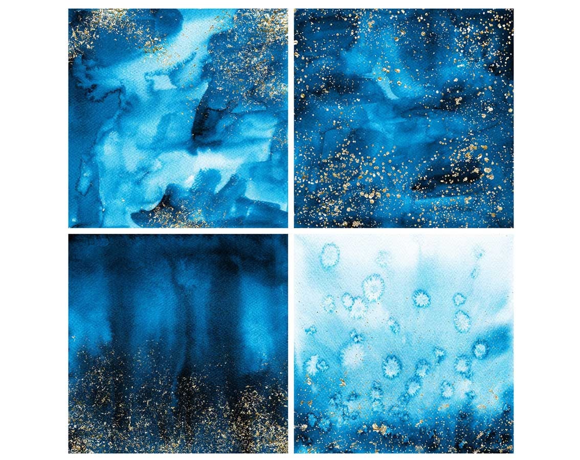 12 Navy Blue Watercolor Digital Papers With Golden Foil Finish, Instant ...