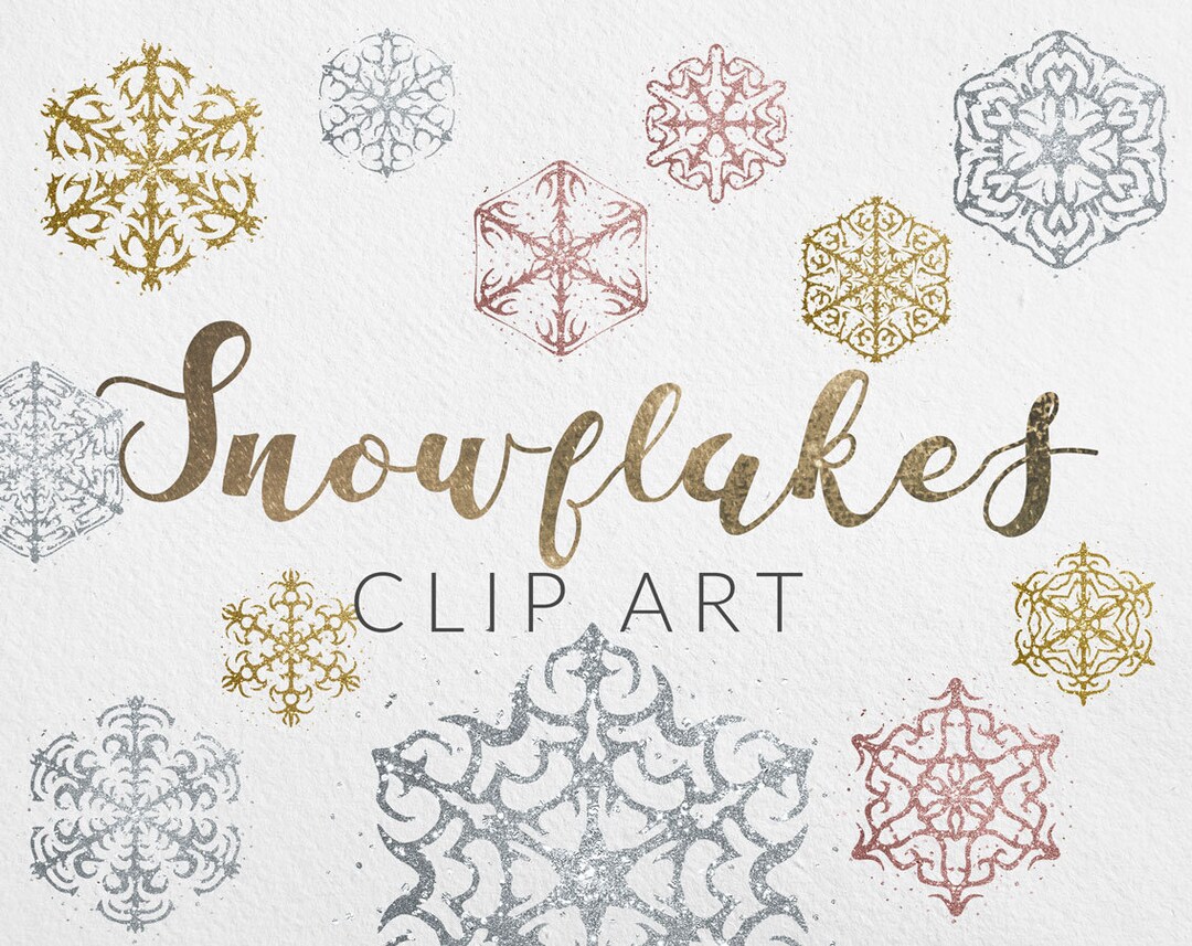 24 PNG Digital Snowflakes, Gold, Rose Gold and Silver Snowflake Clip ...