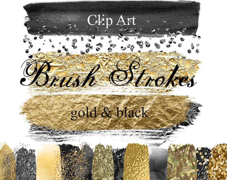 PNG 14 Brush Strokes in two colors Gold & Black Brush | Etsy
