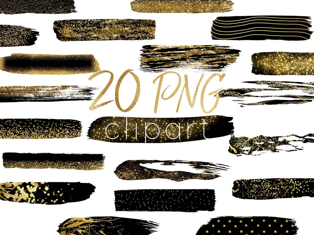 20 PNG, Brush Strokes, Gold & Black Brush Strokes, Digital Files ...