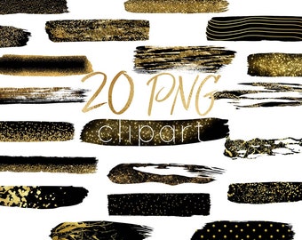 20 PNG, Brush Strokes, Gold & Black Brush Strokes, Digital Files ...
