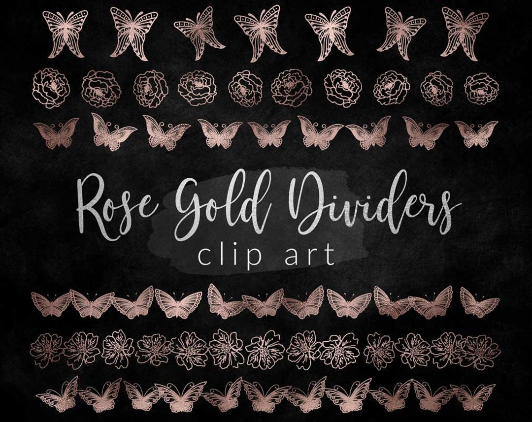 16 PNG Rose Gold Text Dividers, Butterflies and Flowers, Digital Pack ...