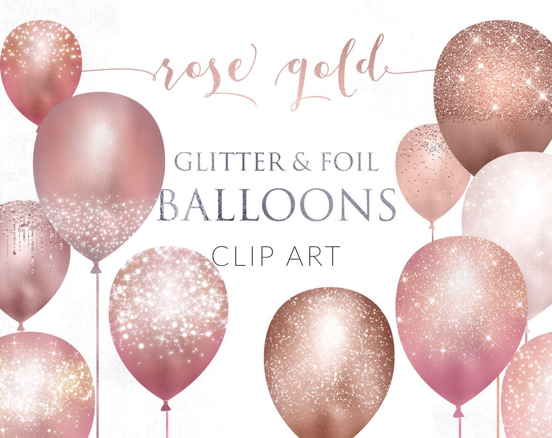 20 PNG Rose Gold Glitter Balloons, Instant Download, Design Elements ...