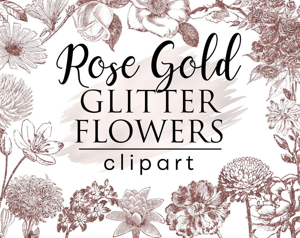 20 PNG Rose Gold Glitter Flowers, Clip Art, Design Elements, Floral ...
