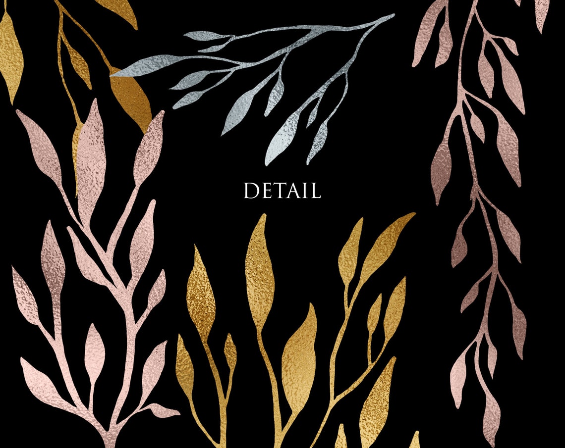 30 PNG Gold, Rose Gold and Silver Branches, Clip Art, Design Elements ...