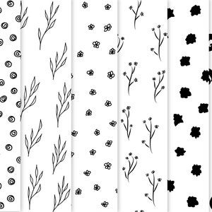 12 Digital Papers, Seamless Black & White Floral Textures, Digital ...