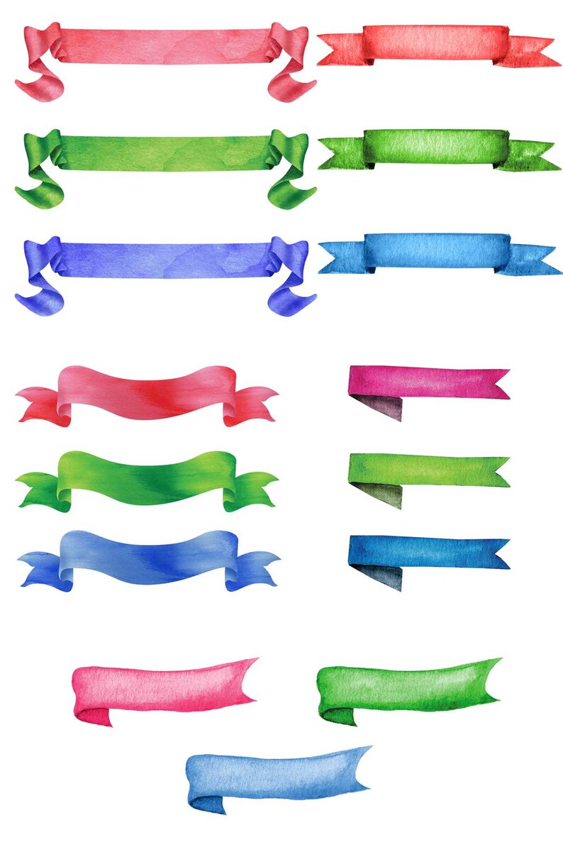27 PNG Digital Watercolor Watercolor Banners Clipart Ribbon - Etsy