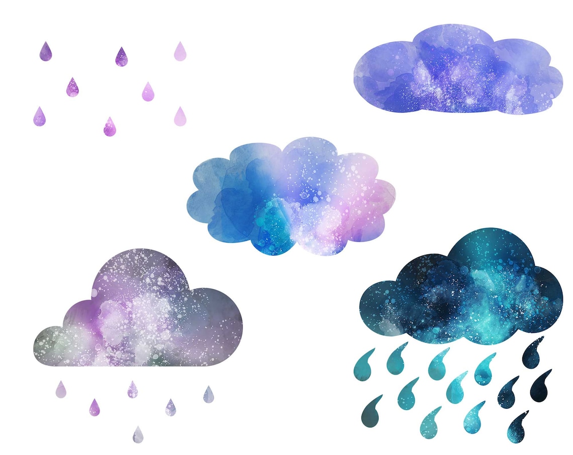 12 PNG Digital Clouds Clip Art Colorful Design Elements | Etsy