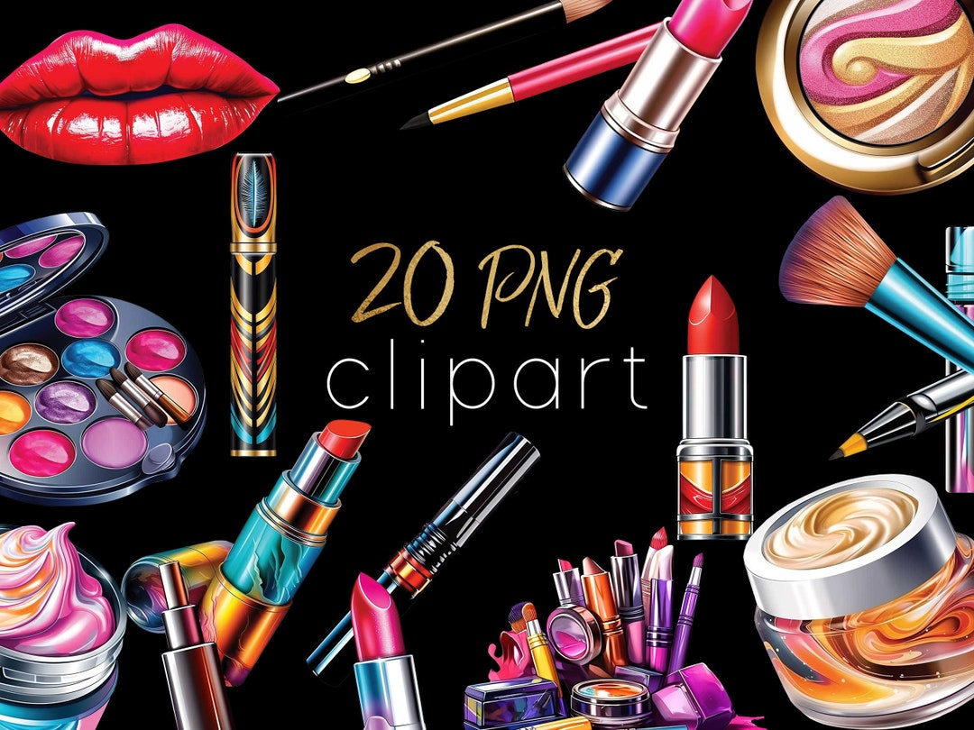 Cosmetics Clip Art, Digital Beauty Graphics, Makeup Set PNG Files ...