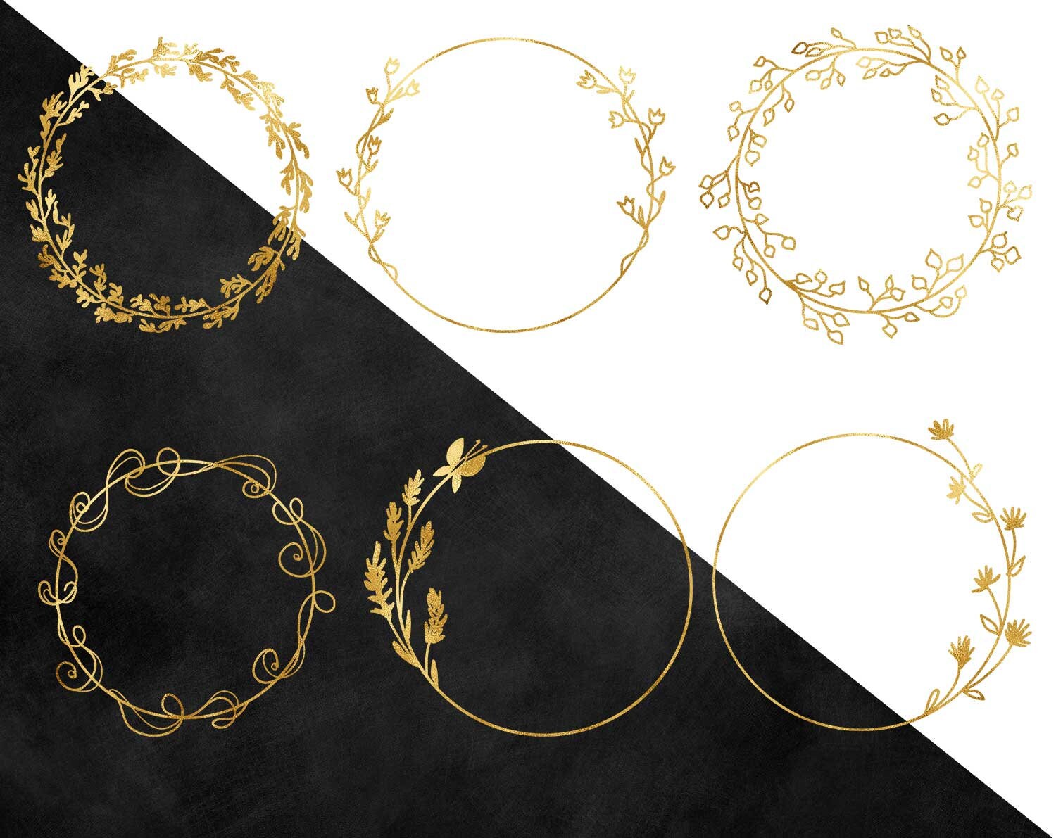 24 Gold Wreaths Clip Art, Digital Pack, Design Elements, Floral ...