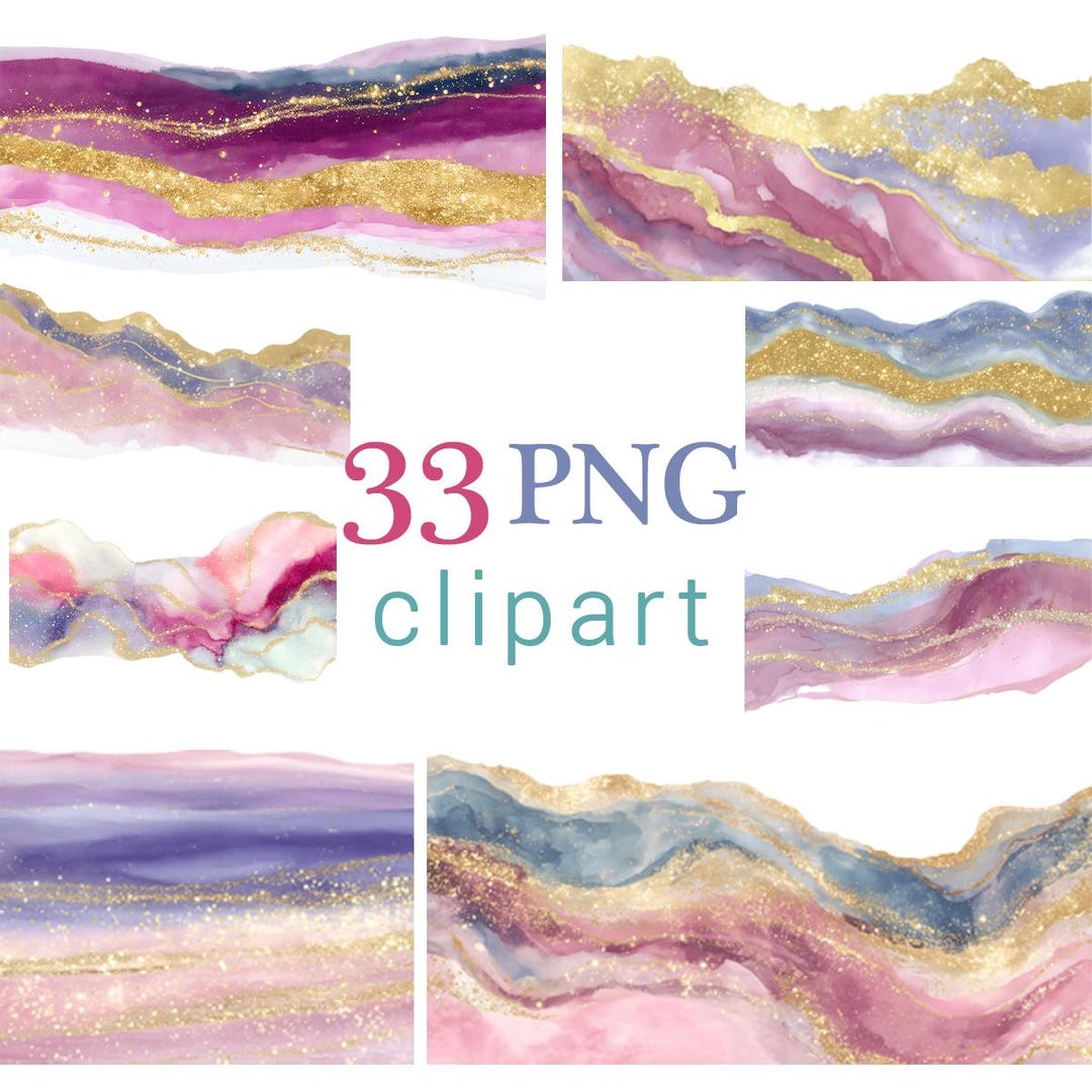Abstract Watercolor Borders Clipart: Gold Glitter & Pastel Pink Purple ...