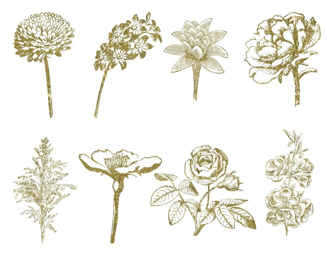 20 PNG Gold Glitter Flowers Clip Art Design Elements | Etsy