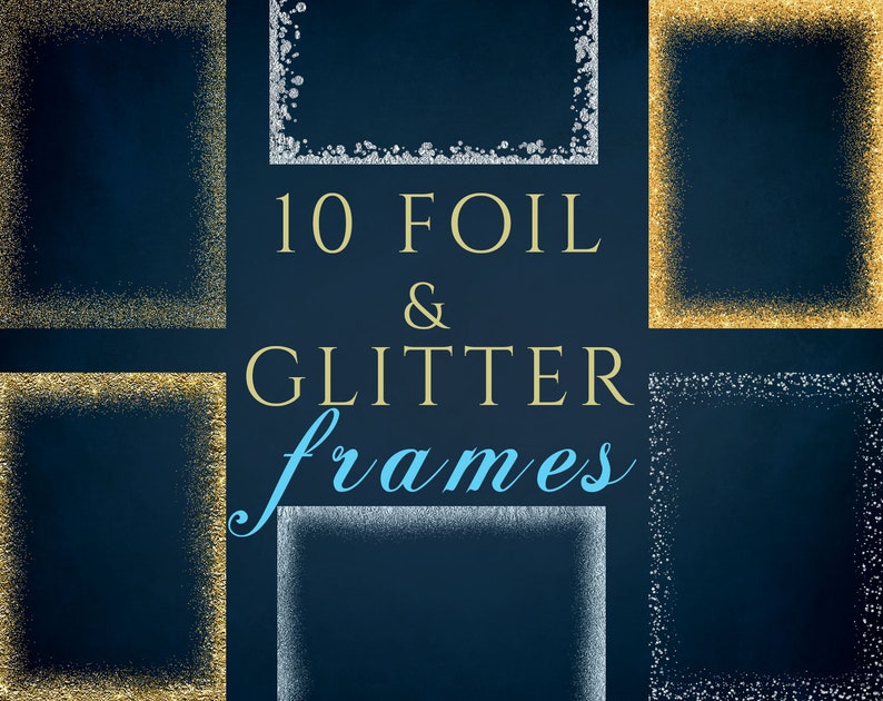 10 Foil and Glitter Frames Gold Ans Silver Frames Digital | Etsy