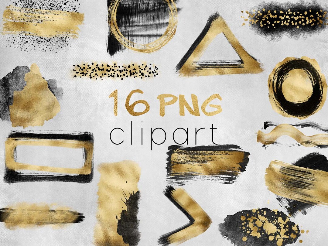 16 PNG Black and Gold Design Element, Abstract Elements, Instant ...