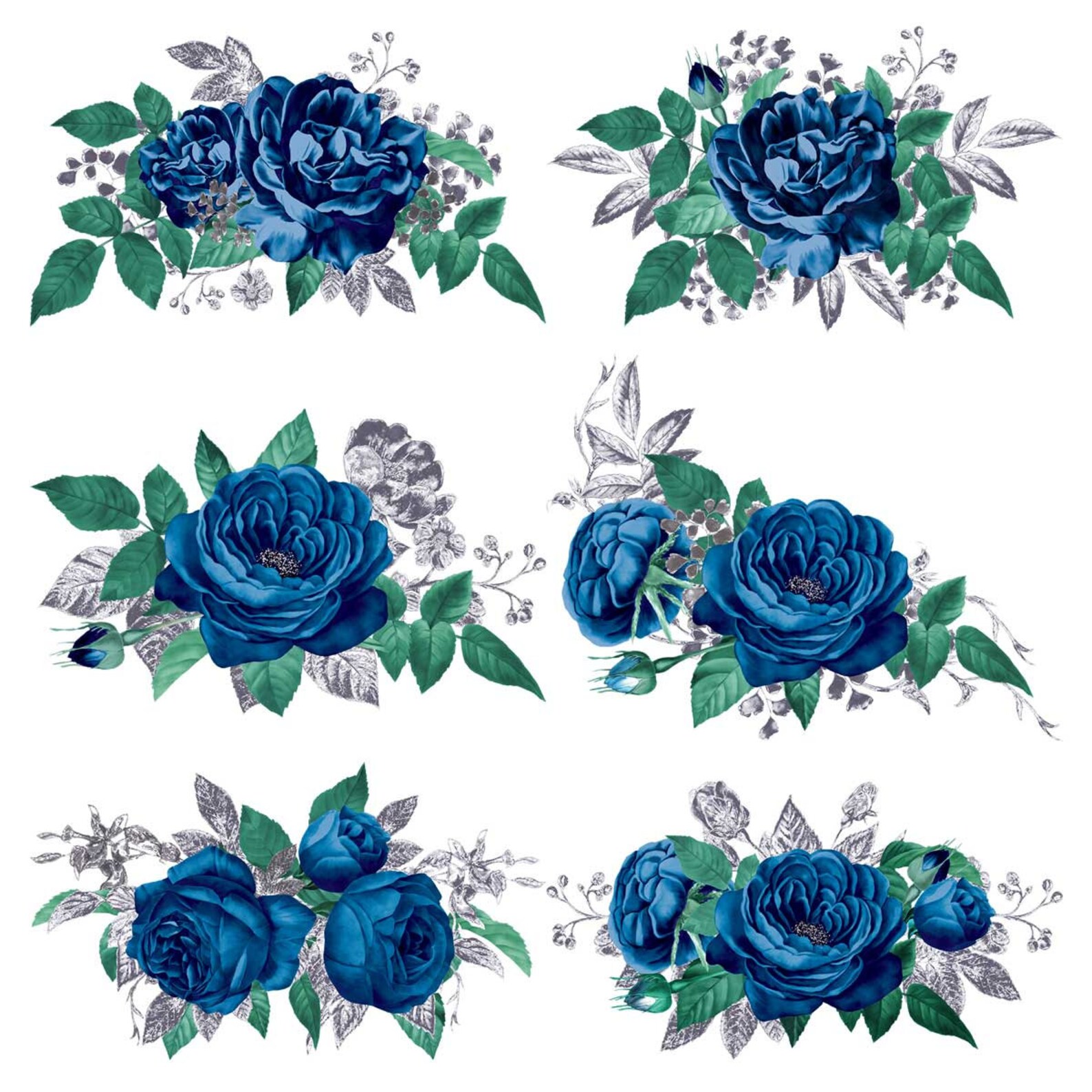 16 PNG, Navy Blue Roses Bouquets With Silver Leaves, Blue and Silver ...