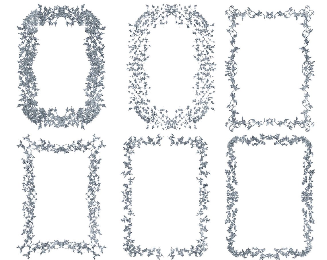 20 Silver Glitter Floral Frames Clip Art Digital Pack | Etsy