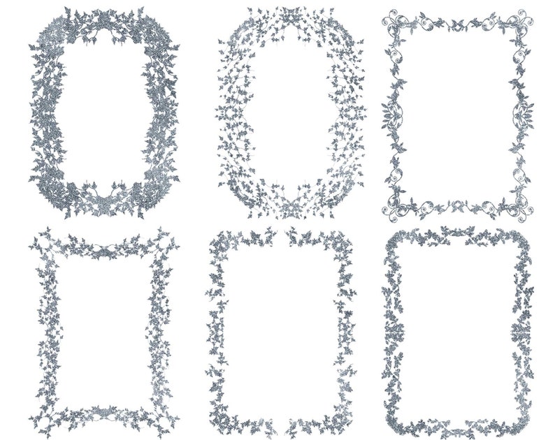 20 Silver Glitter Floral Frames Clip Art Digital Pack | Etsy