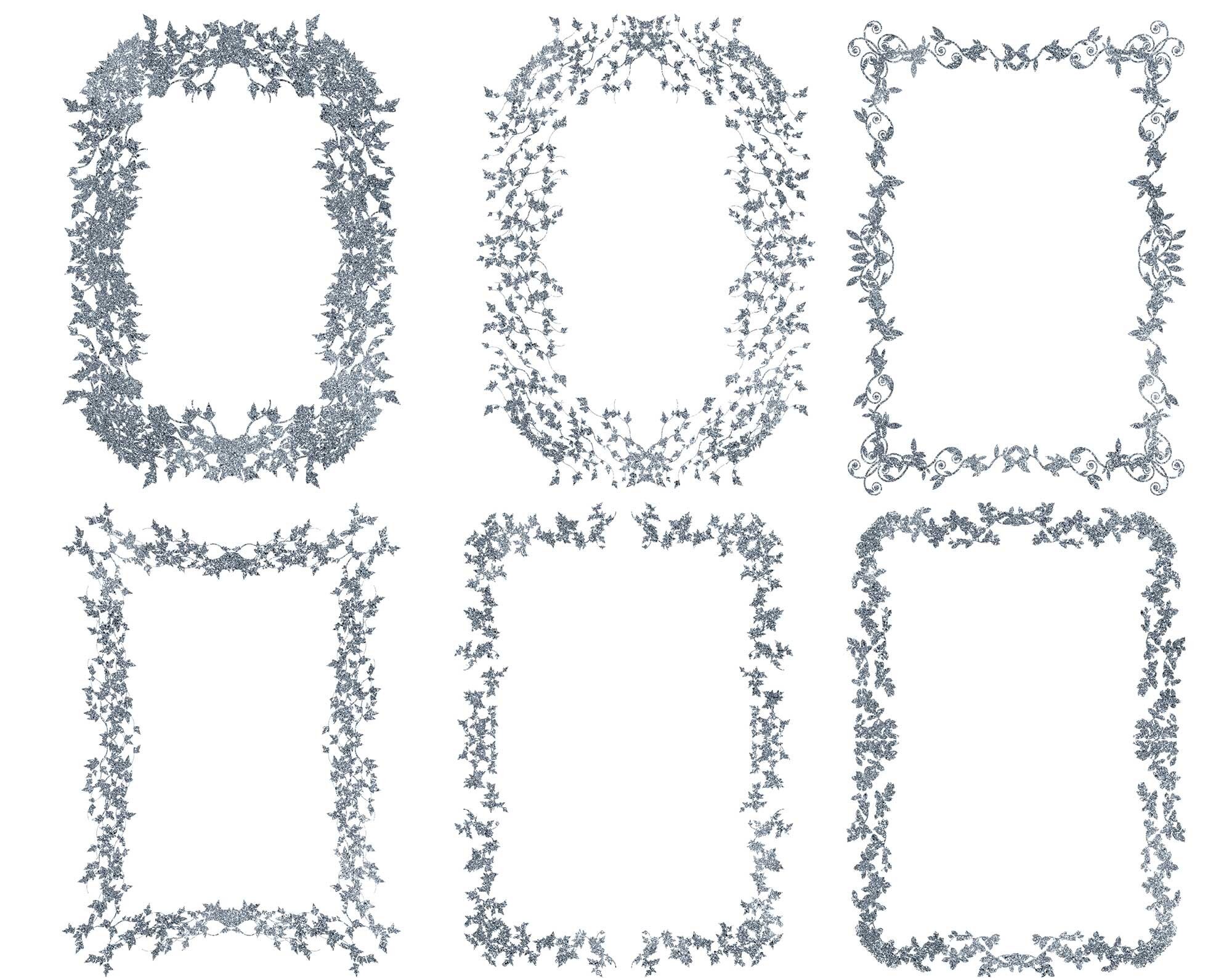 20 Silver Glitter Floral Frames Clip Art Digital Pack | Etsy