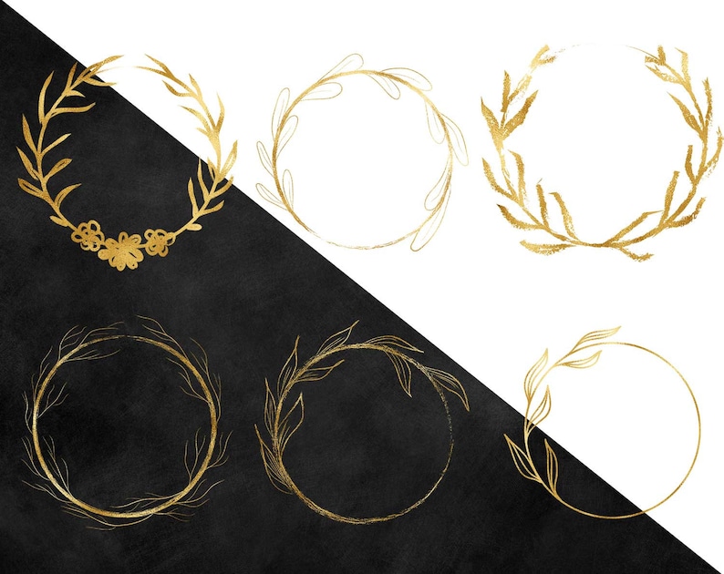 24 Gold Wreaths Clip Art, Digital Pack, Design Elements, Floral ...