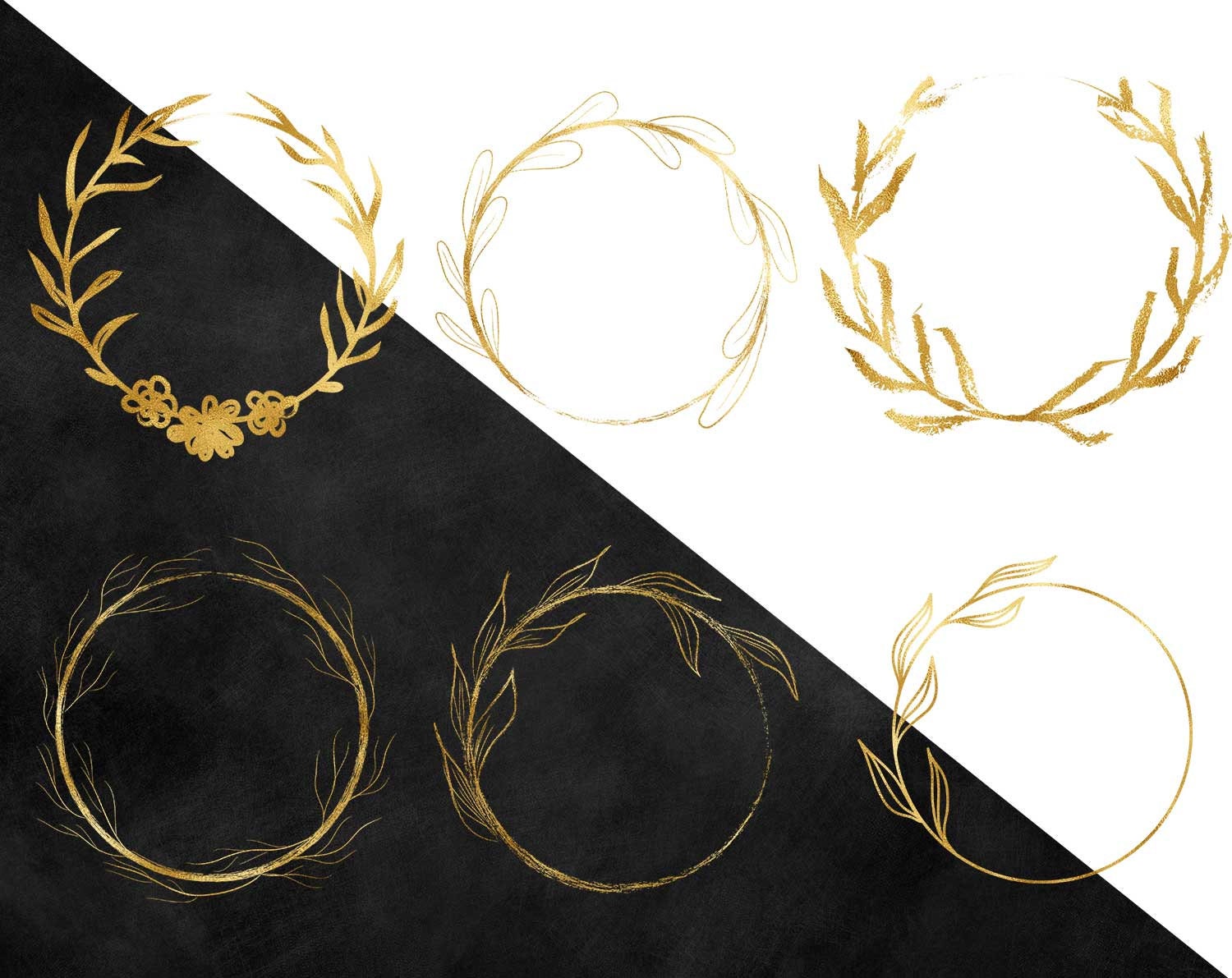 24 Gold Wreaths Clip Art Digital Pack Design Elements | Etsy