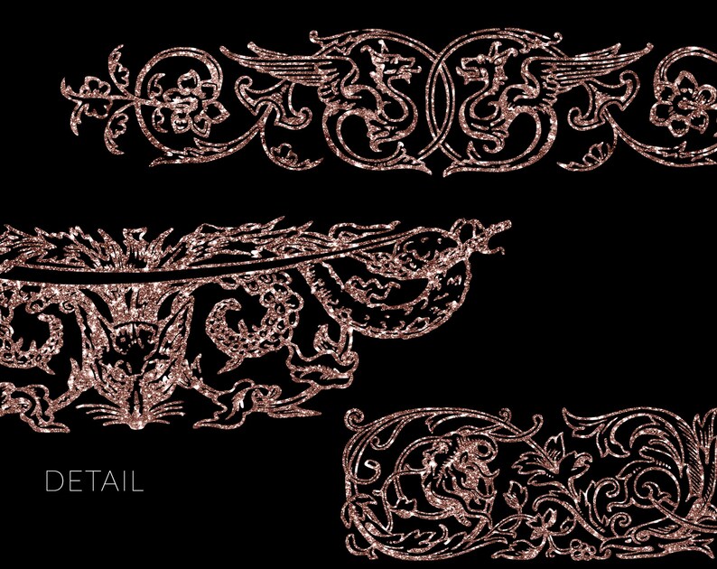 16 PNG Rose Gold Glitter Vintage Dividers, Digital Pack, Instant ...