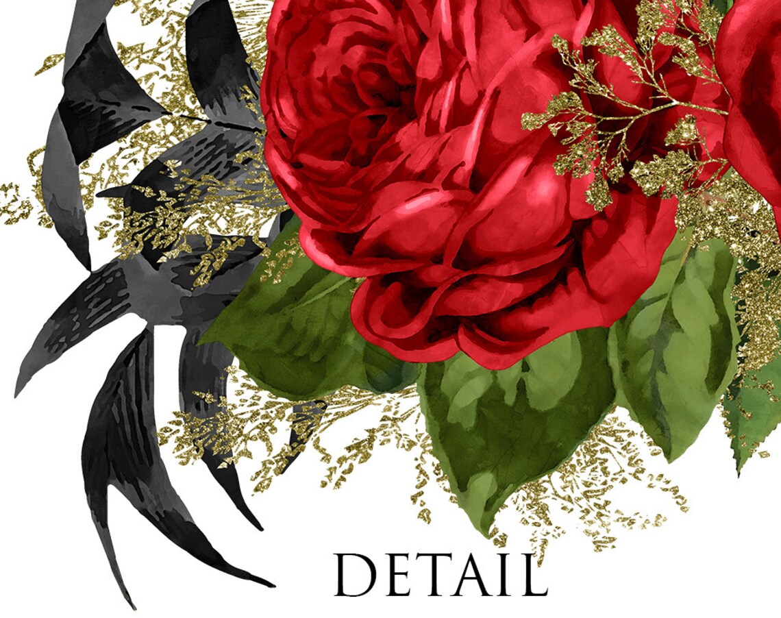 16 PNG, Dark Red and Black Floral Clipart Bouquet Set, Dark Red Roses ...