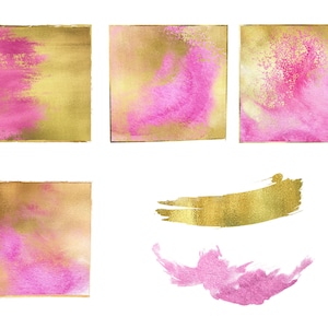 10 Digital Square Design Elements Clipart, Golden Watercolor Squares ...
