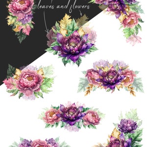 16 PNG, Pink & Purple Peonies Bouquet Clipart, Watercolor Peonies PNG ...