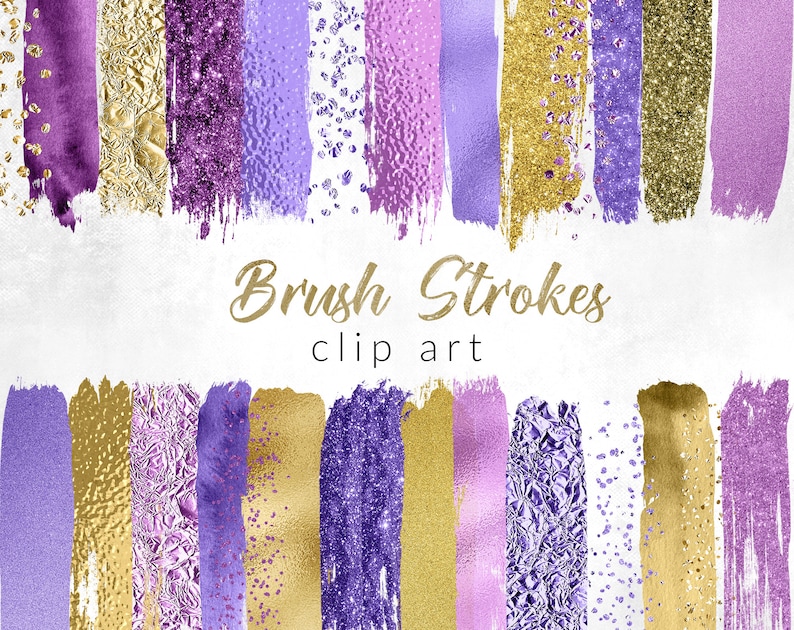 27 PNG Brush Strokes Violet Purple Gold Digital Files - Etsy