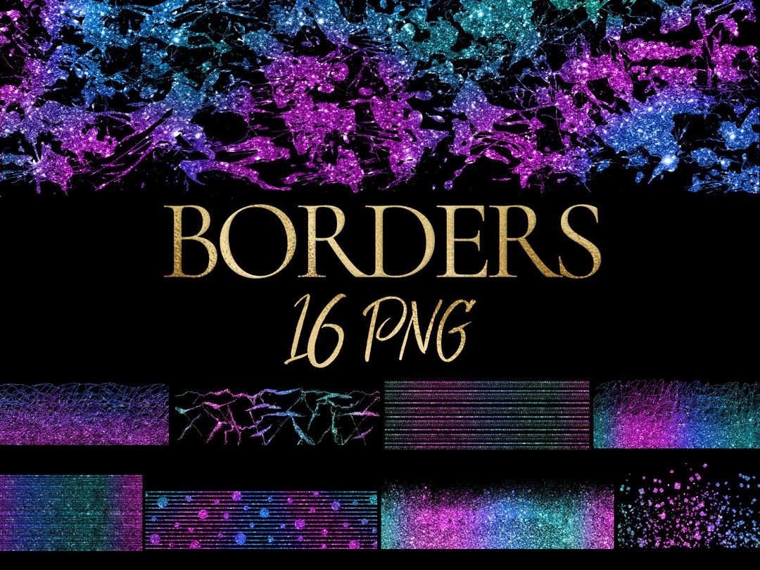 16 PNG Abstract Rainbow Glitter Borders, Digital Pack, Instant Download ...