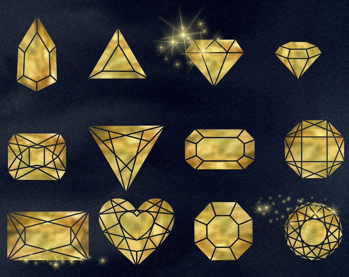 24 Golden Gems Gold Elements Digital Pack Instant Download - Etsy