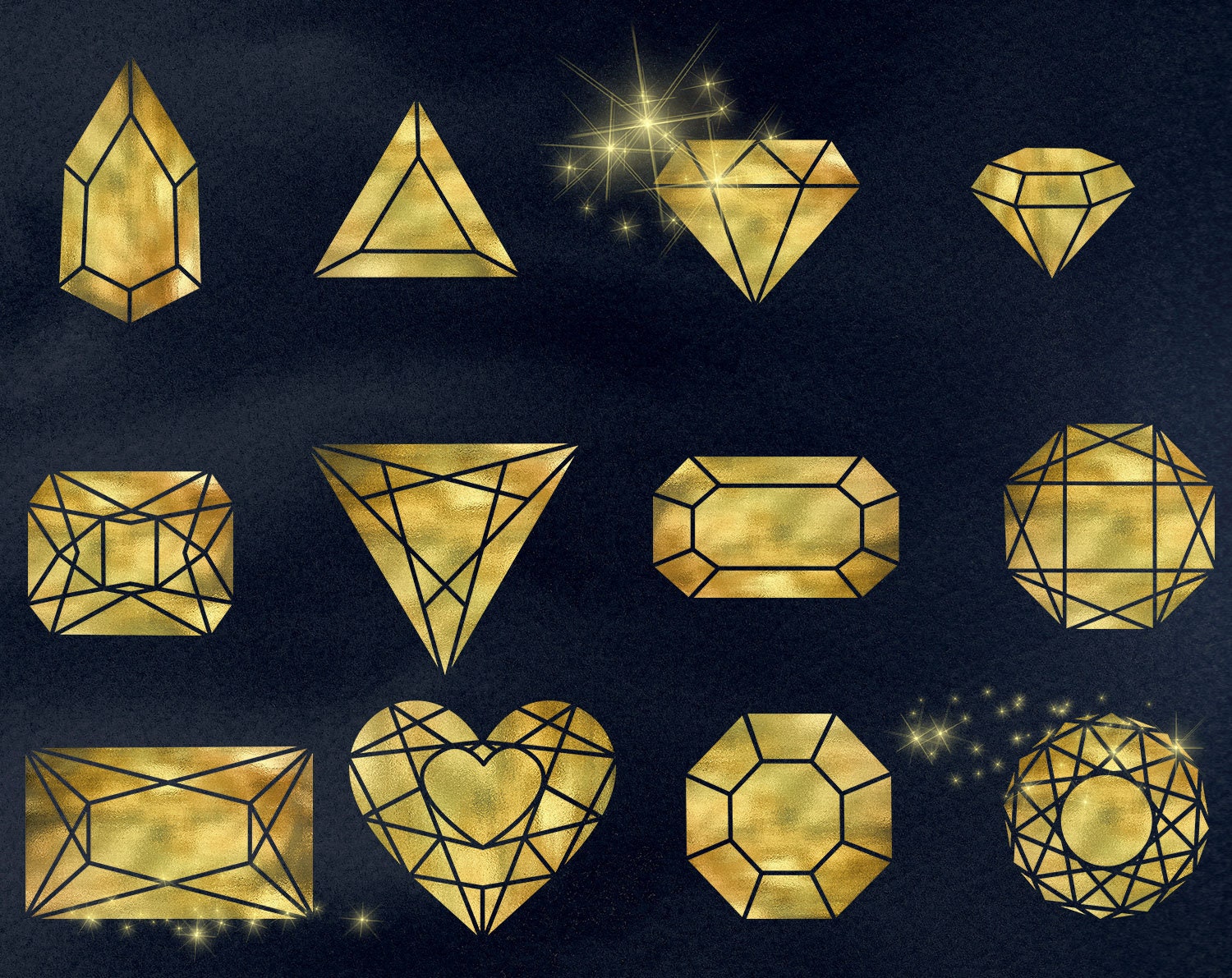 24 Golden Gems Gold Elements Digital Pack Instant Download - Etsy