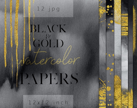 12 Digital Black&gold Watercolor Backgrounds Instant | Etsy