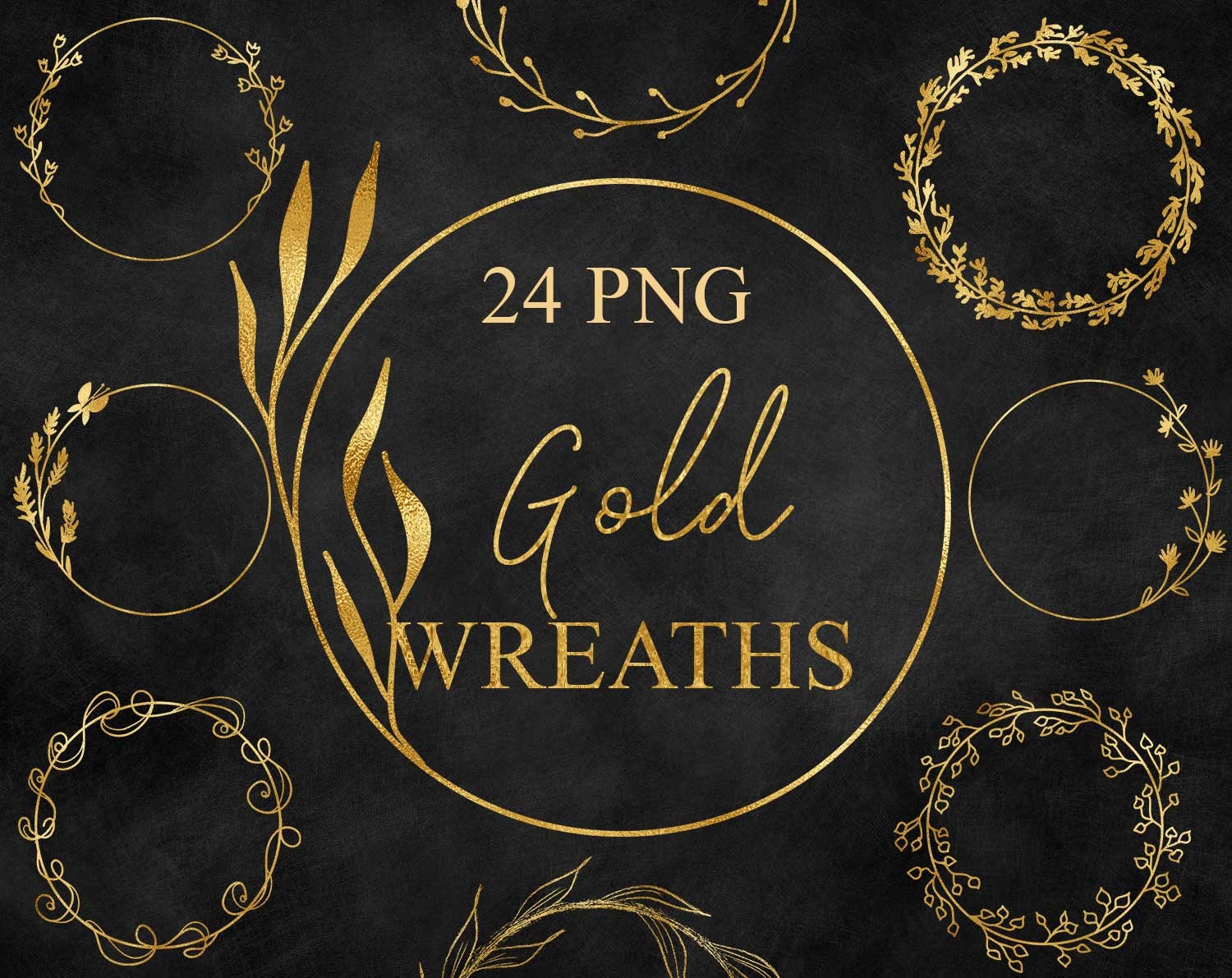 24 Gold Wreaths Clip Art Digital Pack Design Elements | Etsy