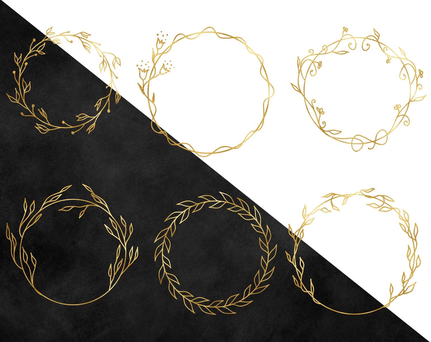 24 Gold Wreaths Clip Art Digital Pack Design Elements | Etsy