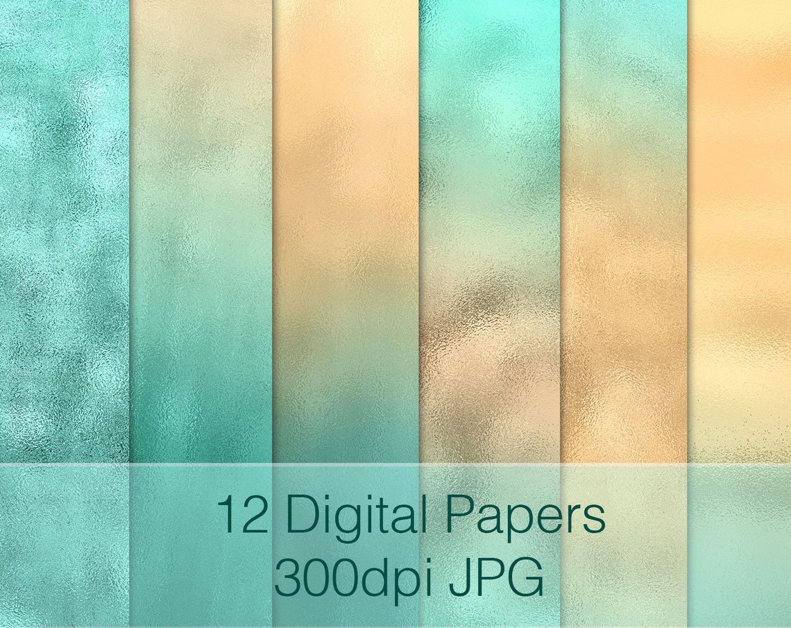 Teal and Orange Digital Paper Pack Metallic Paper Texture - Etsy