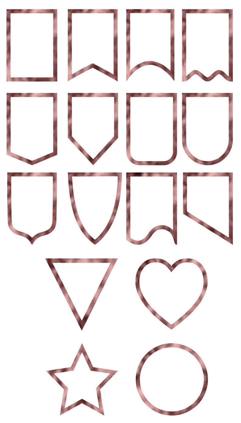 16 PNG Rose Gold Fancy Flag Shapes Digital Pack Instant | Etsy
