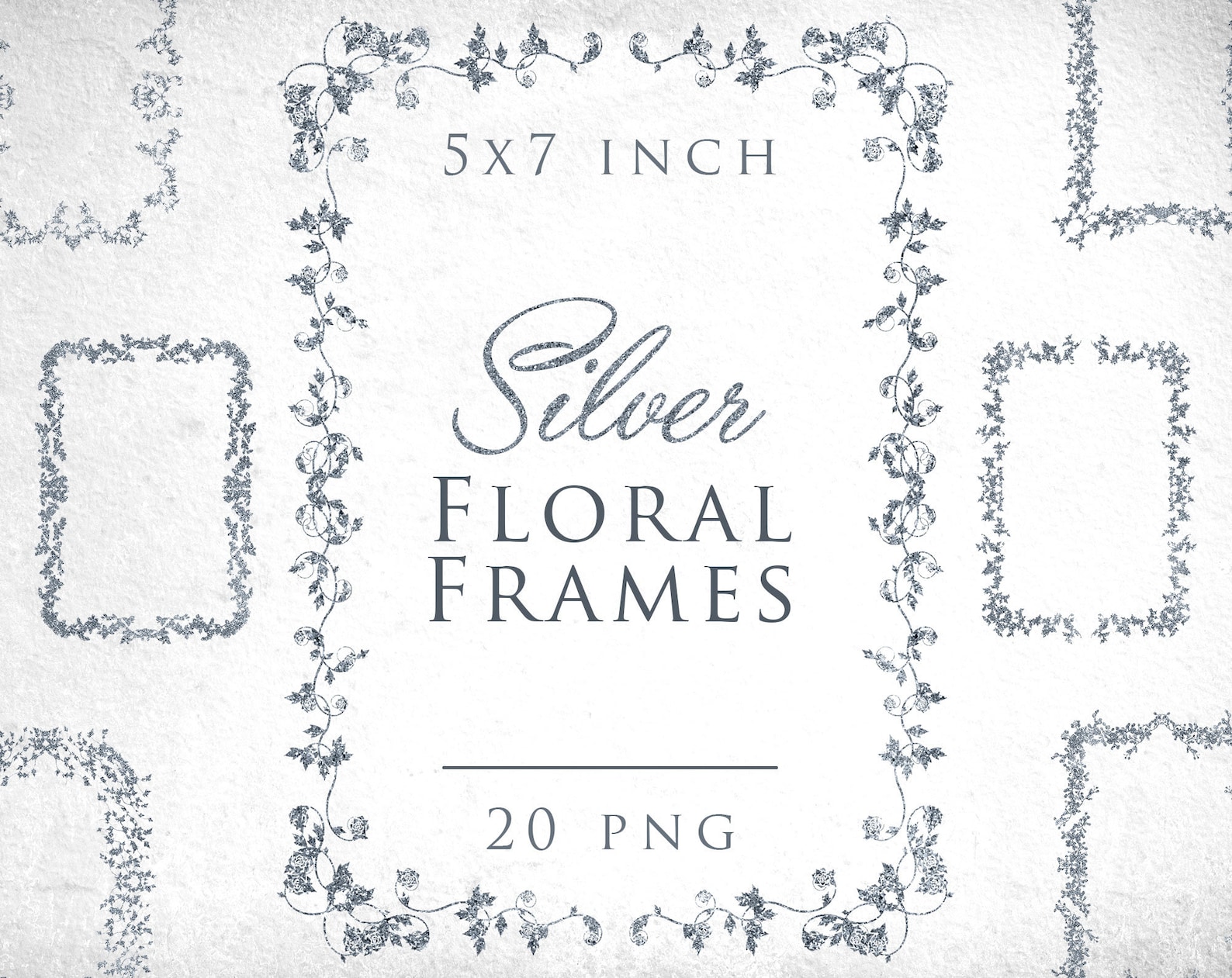 20 Silver Glitter Floral Frames Clip Art Digital Pack | Etsy
