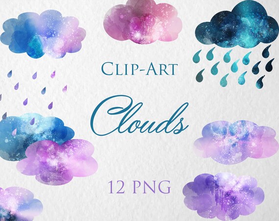 12 PNG Digital Clouds Clip Art Colorful Design Elements | Etsy