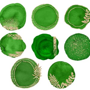 16 PNG Green Watercolor Circles With Gold Foil Elements, Round Design ...