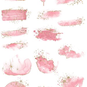 16 PNG Digital Pink Watercolor Washes and Brush Strokes With Gold Foil ...