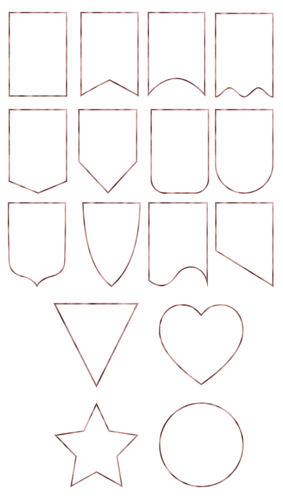 16 PNG Rose Gold Fancy Flag Shapes Digital Pack Instant - Etsy