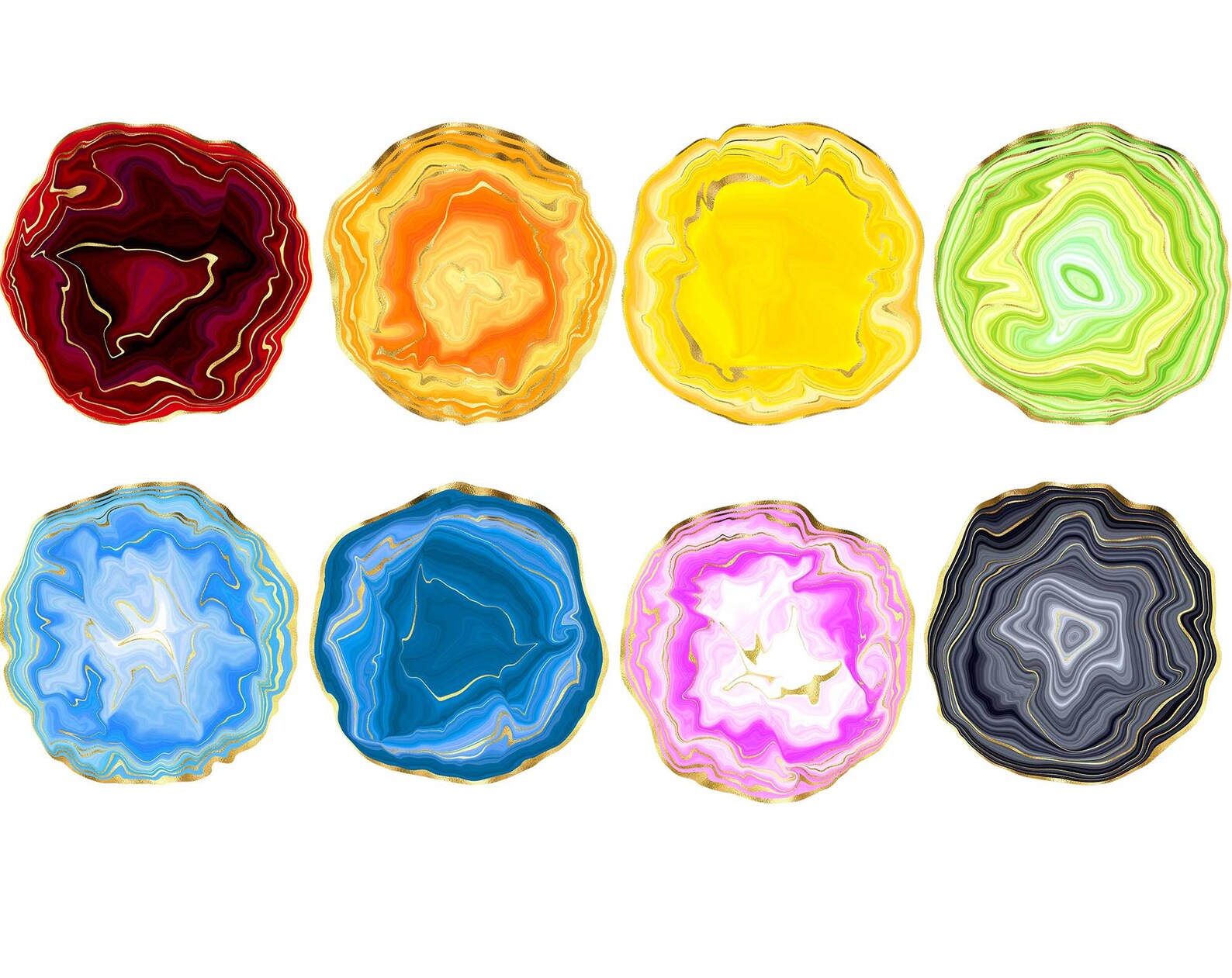 16 PNG Digital Agate Slices with Gold Clip Art Digital Agate | Etsy