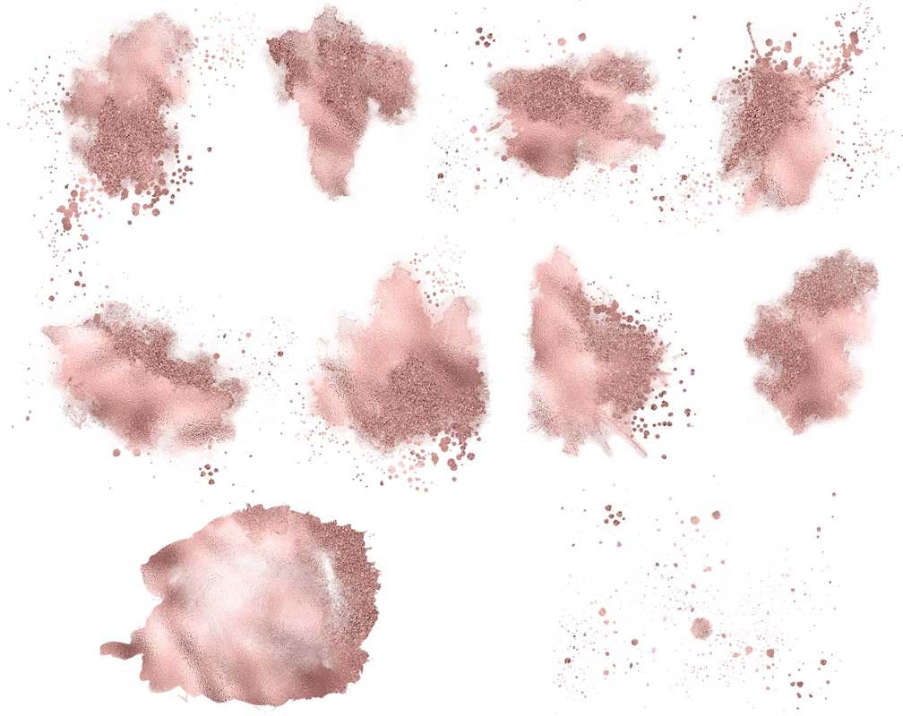 30 PNG Digital Paint Splatters, Metal Foil Gold, Rose Gold and Silver ...