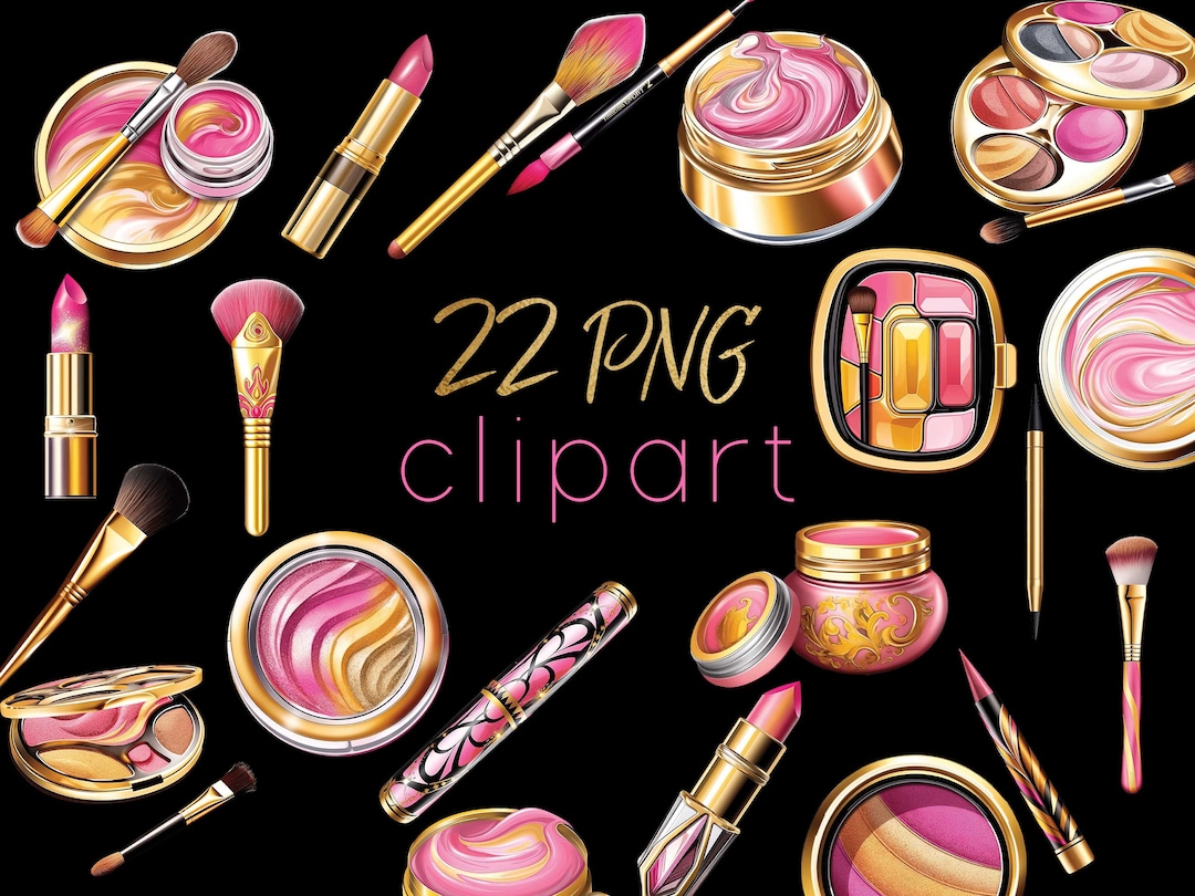 Pink Cosmetics Clip Art, Digital Beauty Graphics, Makeup Set PNG Files ...